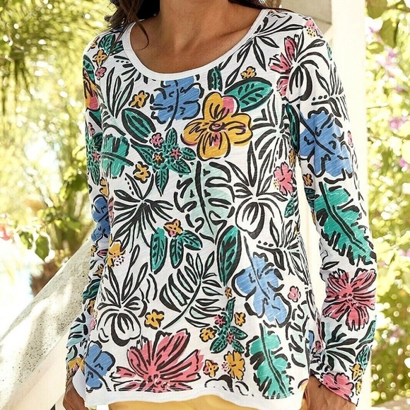fresh produce | Tops | Fresh Produce Sketched Flora White Byron Top L ...